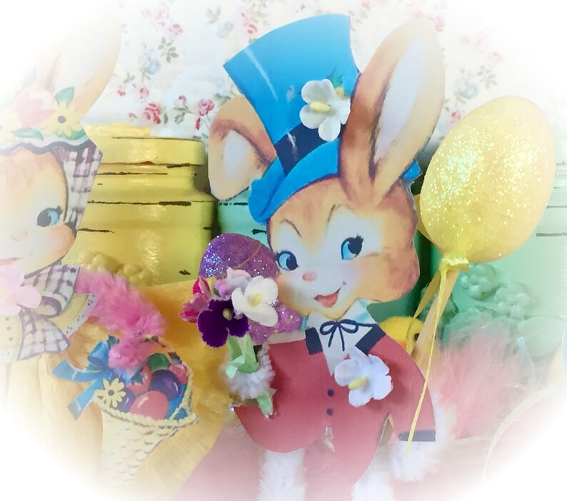 Easter Bunny Bunnies Spring Decor Vintage Style Bump Chenille Figure ...