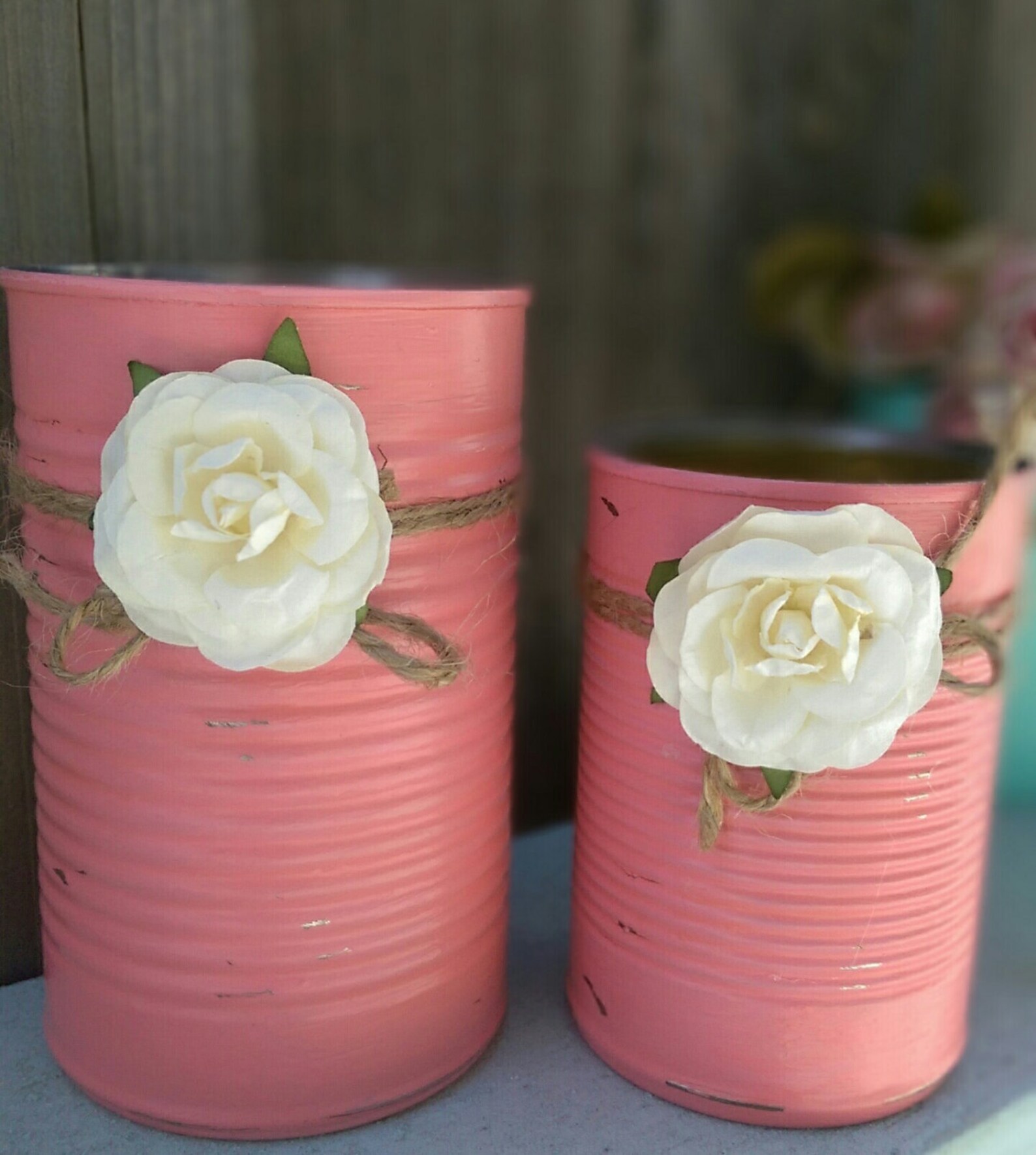 2 Coral Peach Shabby Chic Rustic Cans Tin Can Decor Shabby - Etsy