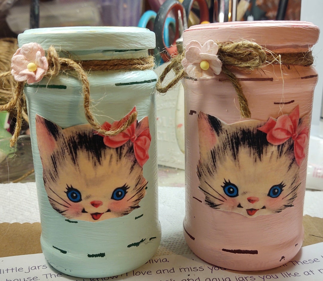 Vintage Kitty Glass Jar Whimsical Kitschy Kitsch Decor - Etsy