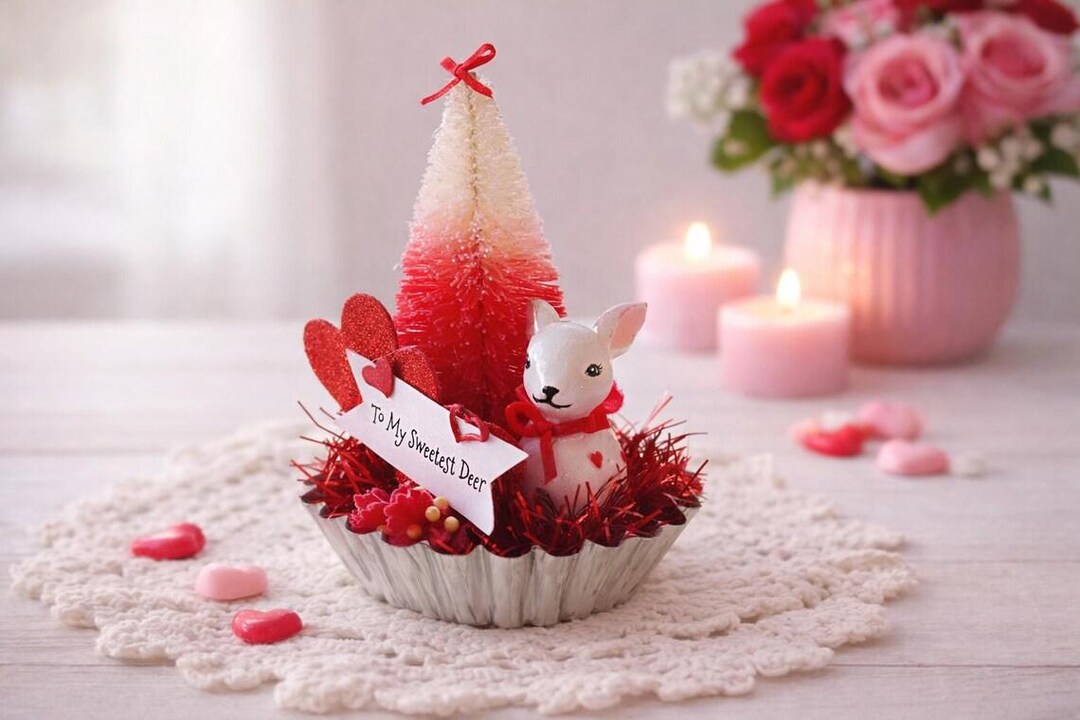 Deer/fawn Valentine/christmas Vintage Style Ornament - Reindeer ...