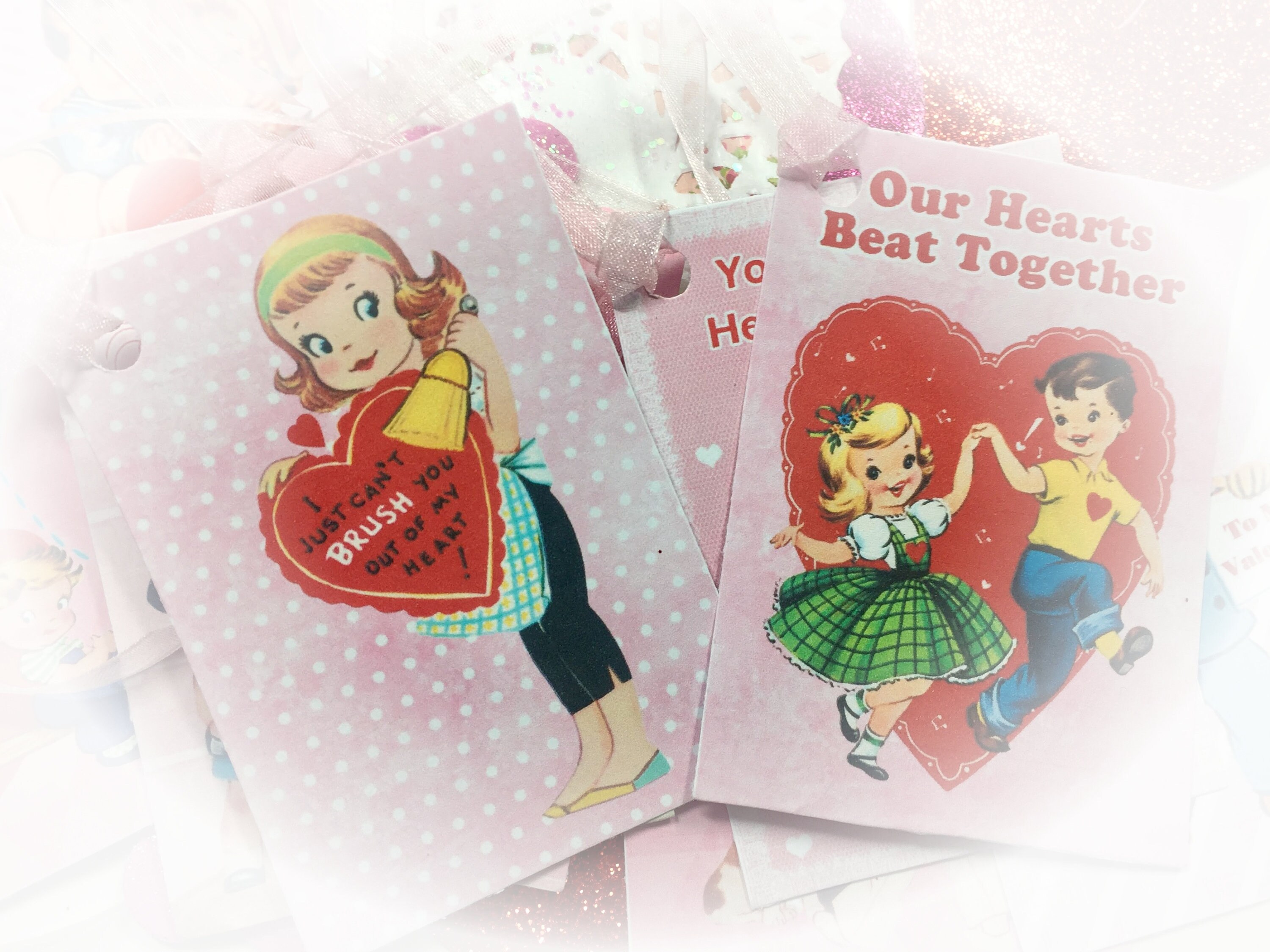 9 Pink Valentine's Day Decor Tags/cards AND 9 Ribbons - Etsy