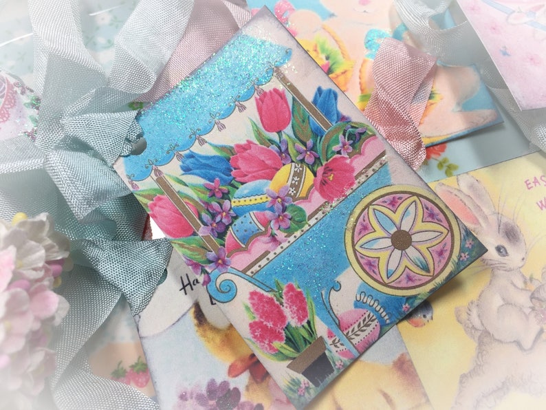 9 EASTER TAGS and RIBBONS Set Tags/card Vintage Retro Gift Bag - Etsy