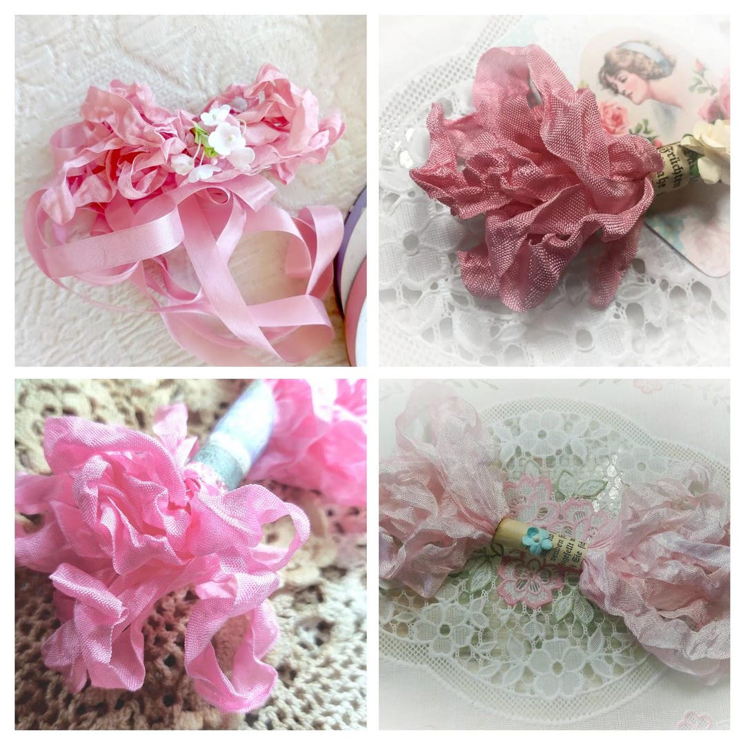Pinks Seam Binding Ribbon 6+ Yards / Crinkle Wrinkle Grungy Satin Card ...