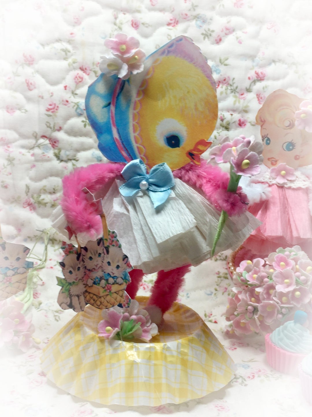 Baby Chick Easter Spring Decor Vintage Style Bump Chenille Figure ...