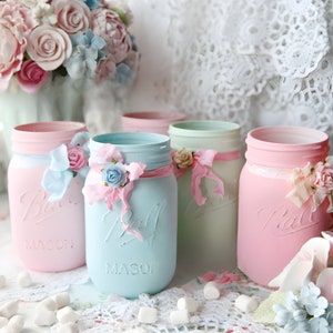 Shabby Chic Painted Mason Jars - Centerpieces - Home Decor Vases for ...