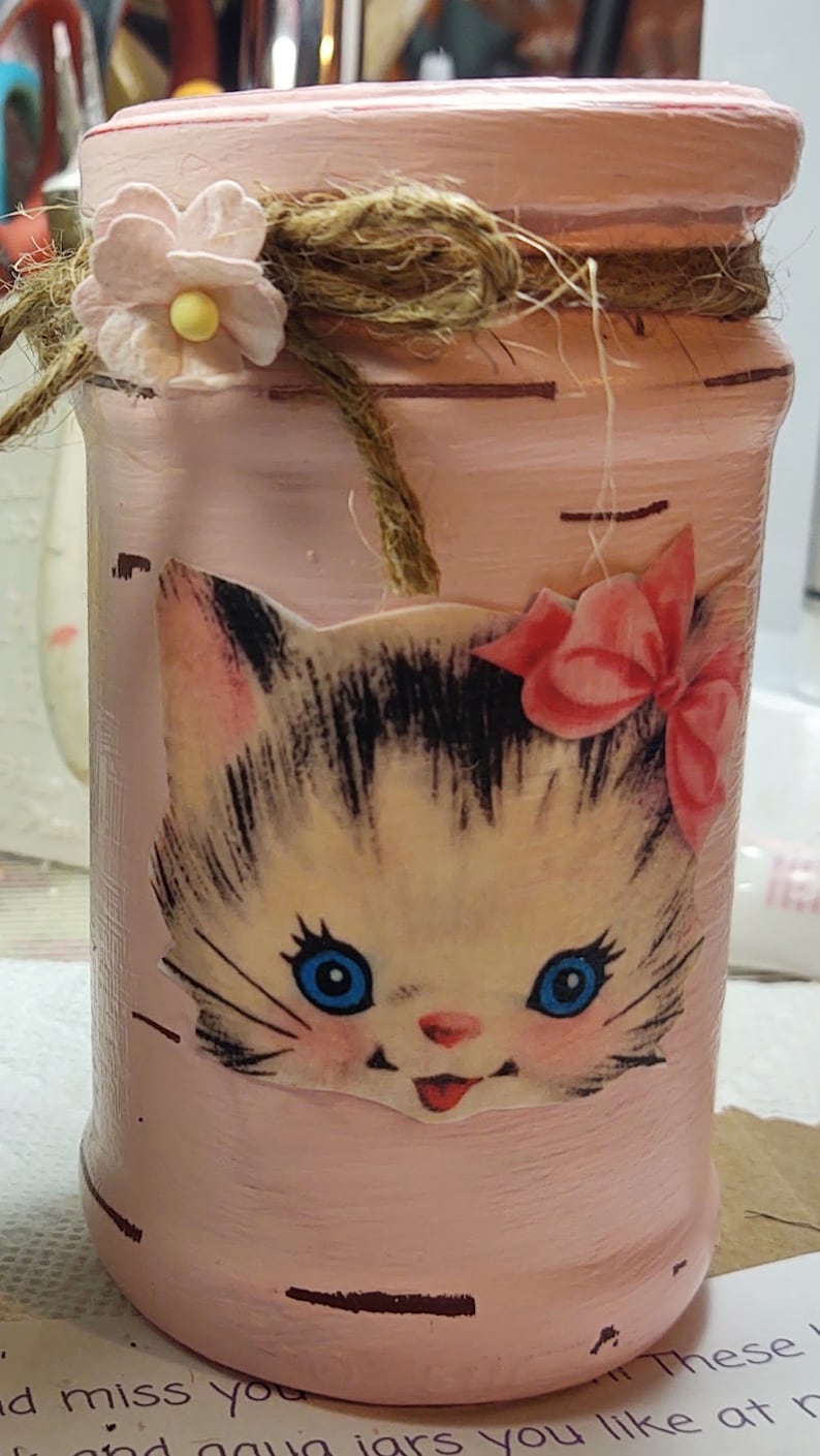 Vintage Kitty Glass Jar - Whimsical Kitschy Kitsch Decor - Vintage ...
