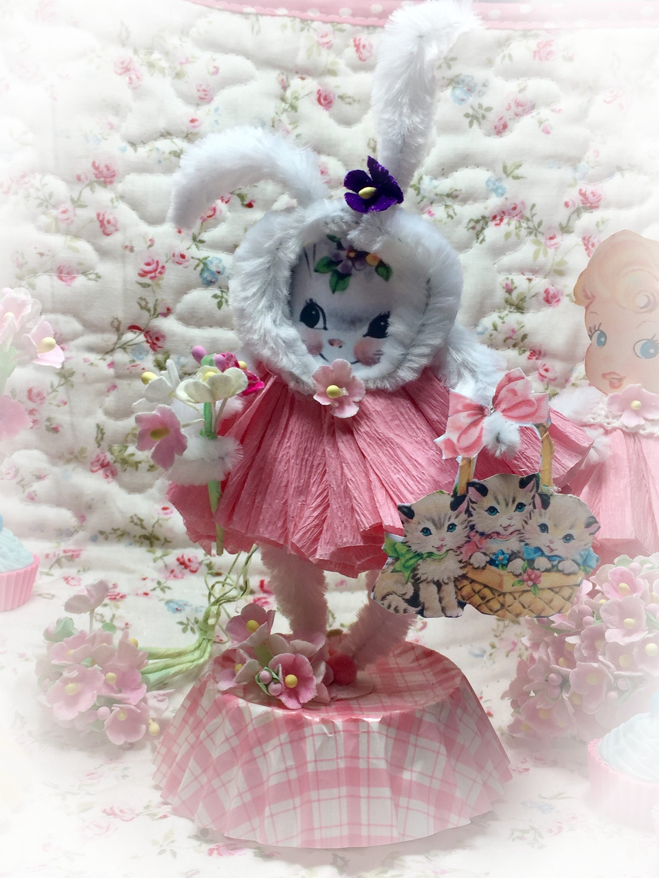 Bunny Rabbit Easter Spring Decor - Vintage Style Bump Chenille Figure ...