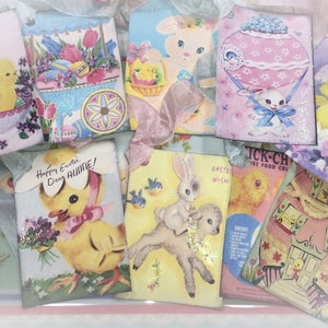 9 EASTER TAGS and RIBBONS Set Tags/card Vintage Retro Gift Bag Art ...