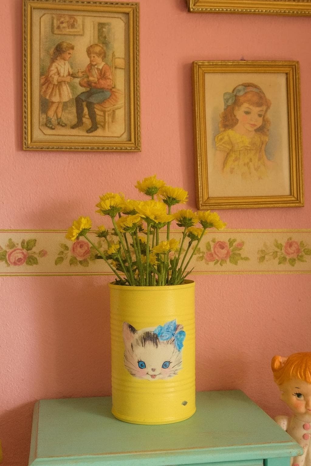 Kitty Cat Tin Can Vase - Vintage Theme Kitten Kitties / Baby Shower ...
