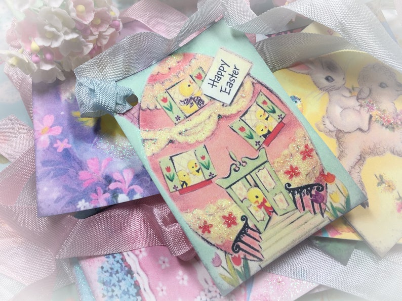 9 EASTER TAGS and RIBBONS Set Tags/card Vintage Retro Gift Bag - Etsy