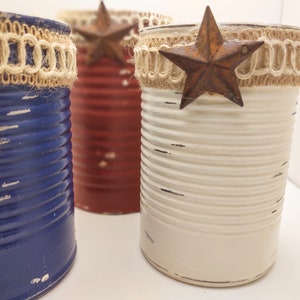 3 Rustic Americana Farmhouse Painted Tin Can Caddy Set - Rusty Star ...