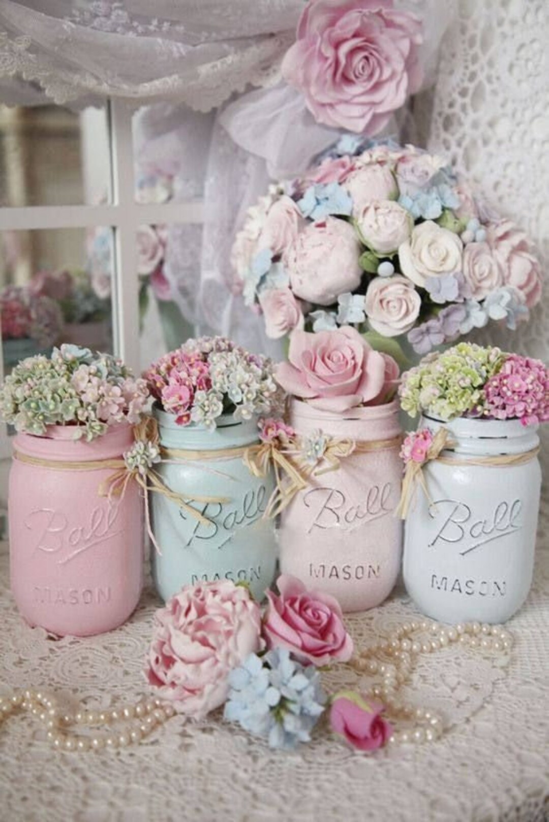 Shabby Chic Painted Mason Jars - Centerpieces - Home Decor Vases for ...