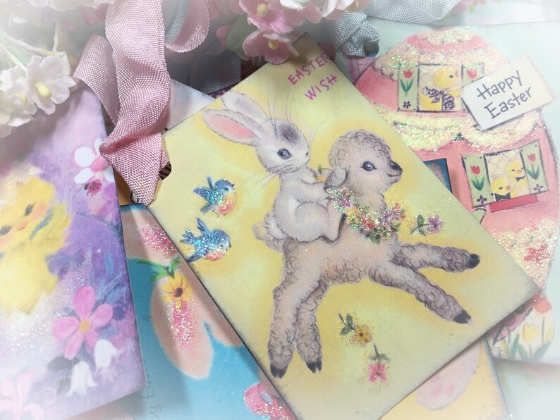 9 EASTER TAGS and RIBBONS Set Tags/card Vintage Retro Gift Bag - Etsy