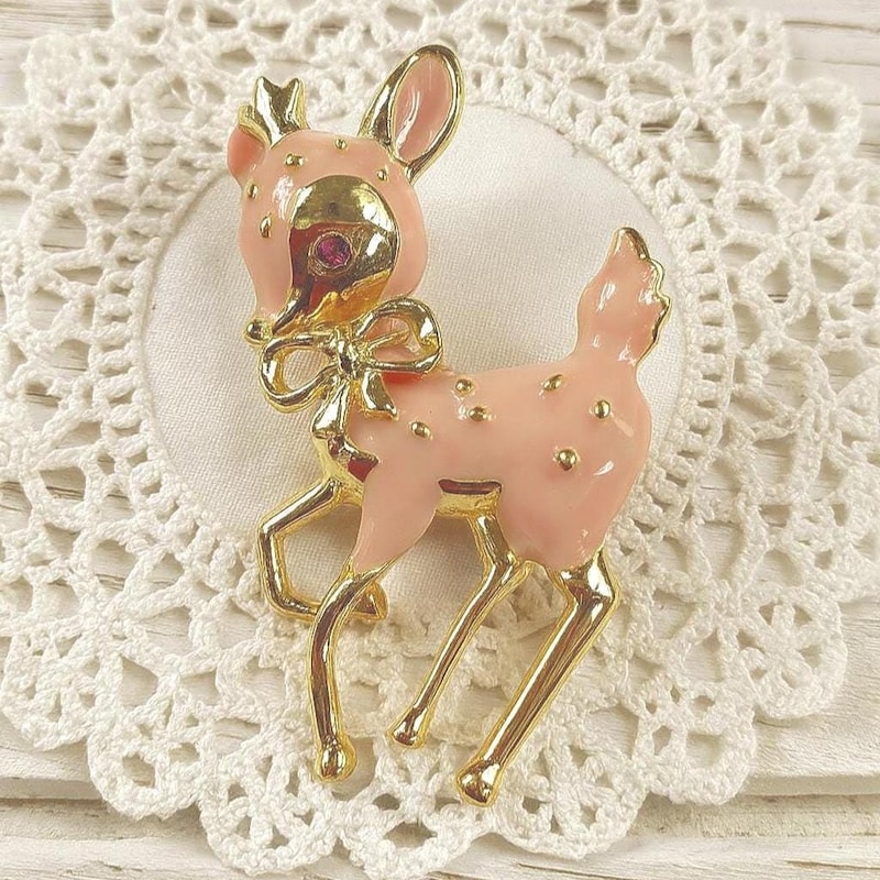 Enamel Reindeer Brooch - Etsy