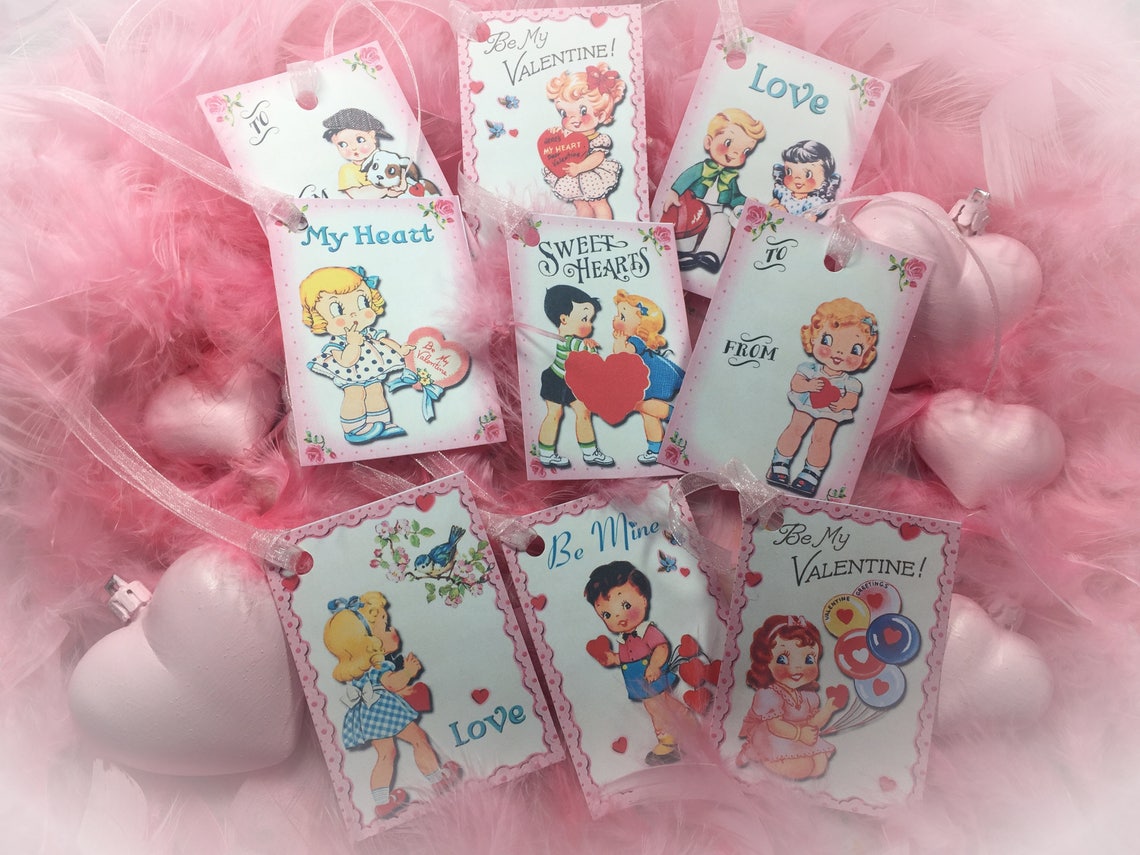 9 Pink Valentine's Day Decor Tags/cards AND 9 Ribbons - Etsy