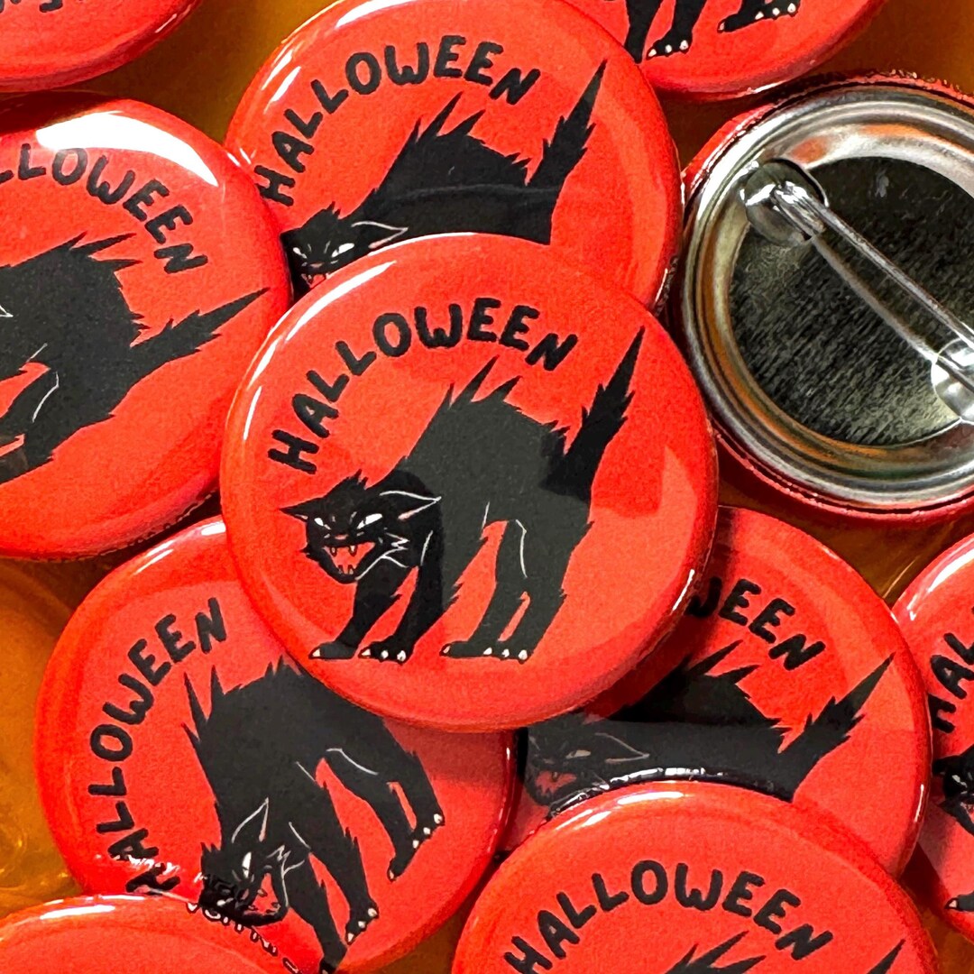 Halloween Spooky Black Cat Button Vintage Style - Etsy