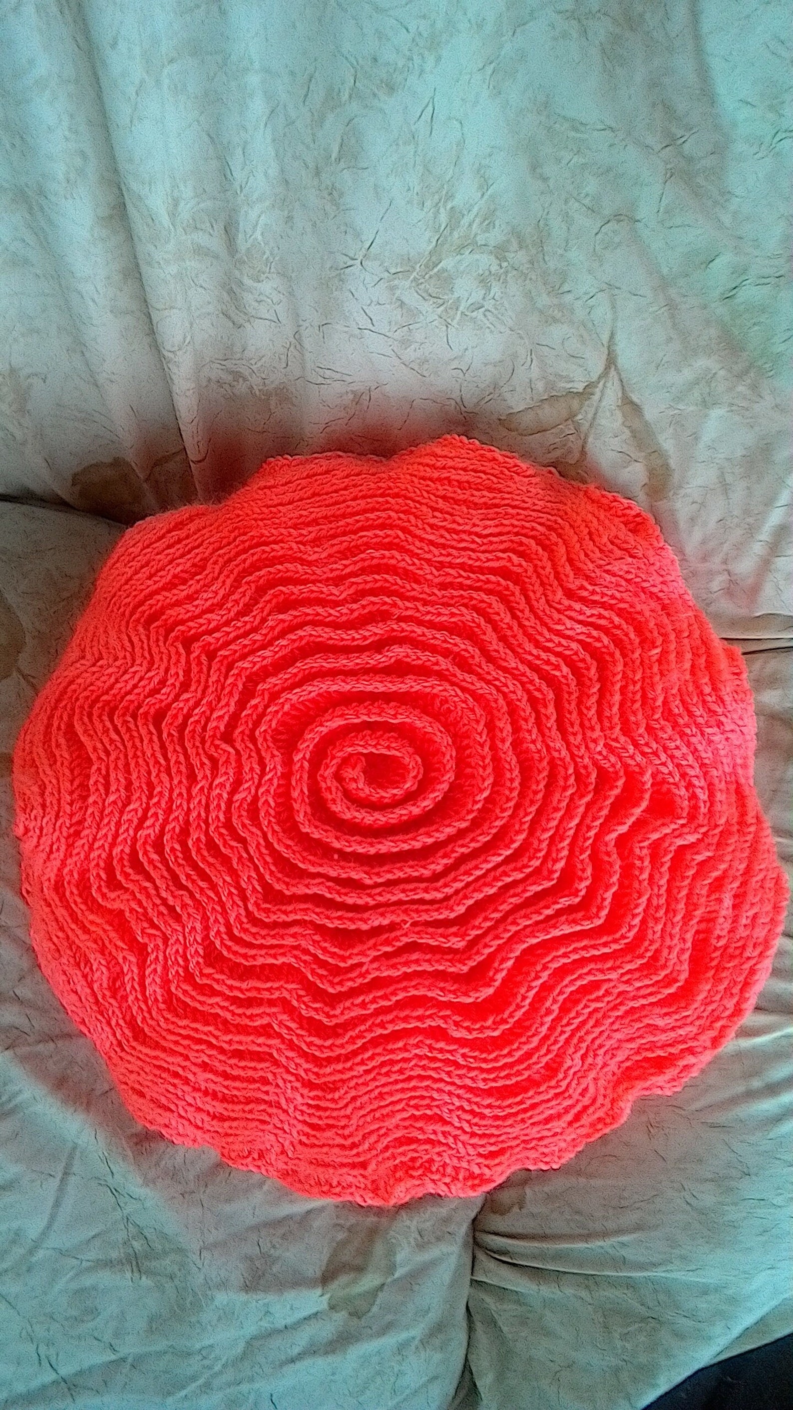 16" Round Double Sided Coral Ruffle Rose Pillow - Etsy