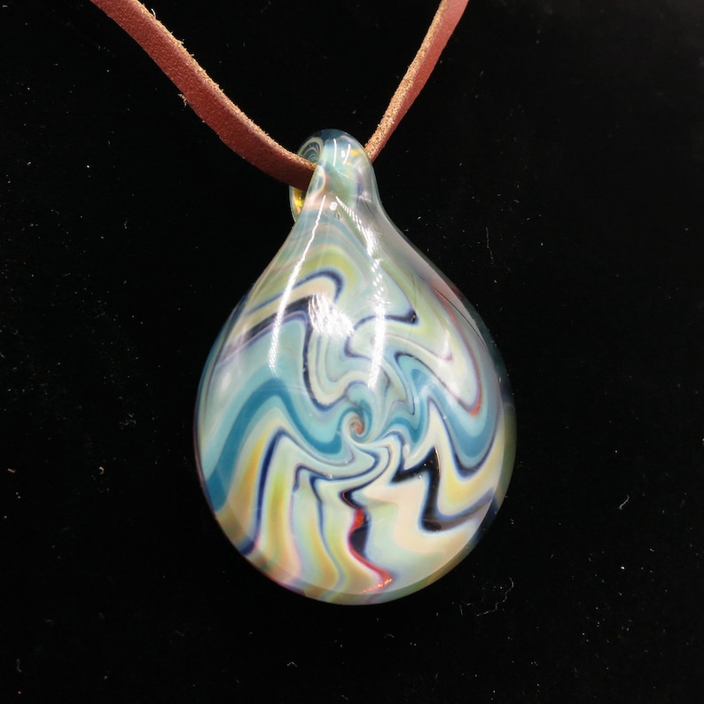 Art Glass Pendant Necklace Boro Blown Fused Glass Colorful Borosilicate Glass Large Handmade