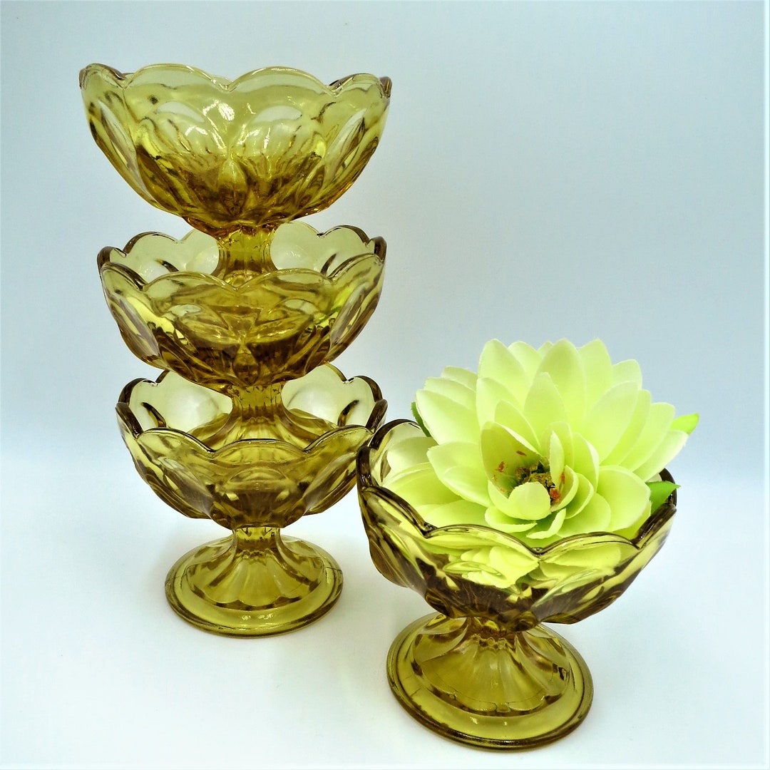 Amber Glass Compote Ice Cream Bowls Crystal Sundae Sherbet Anchor ...
