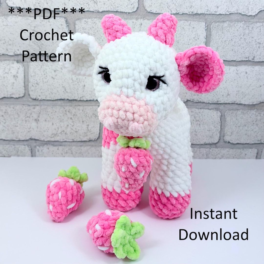 Crochet Strawberry Cow Pattern, PATTERN ONLY, PDF, Amigurumi, Low Sew ...