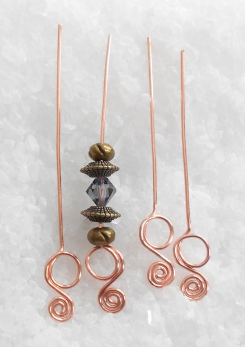 Bare Copper Head Pins 4, Handmade Double Loop Swirl, Head Pins, Fancy ...