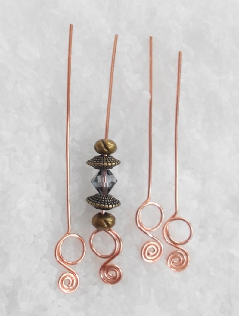 Bare Copper Head Pins 4, Handmade Double Loop Swirl, Head Pins, Fancy ...