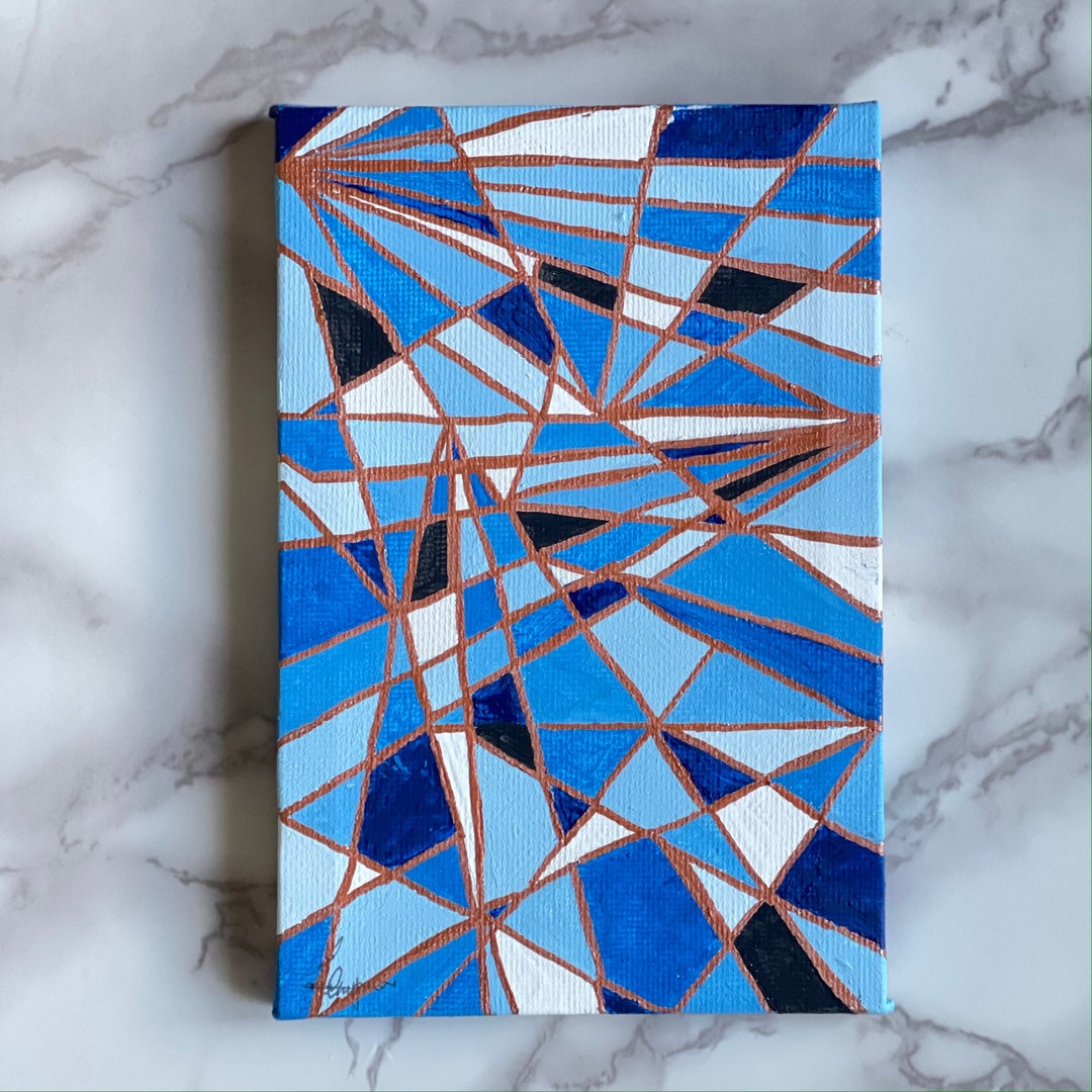 Abstract Blue and Gold Hand-painted Canvas for Sophisticated Office ...
