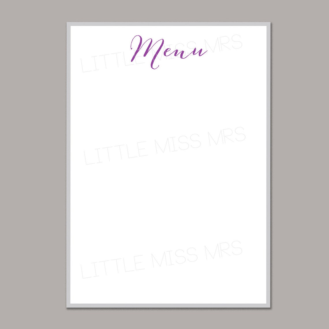 Printable Wedding Reception Thank You Note / Table Notes With Menu on ...