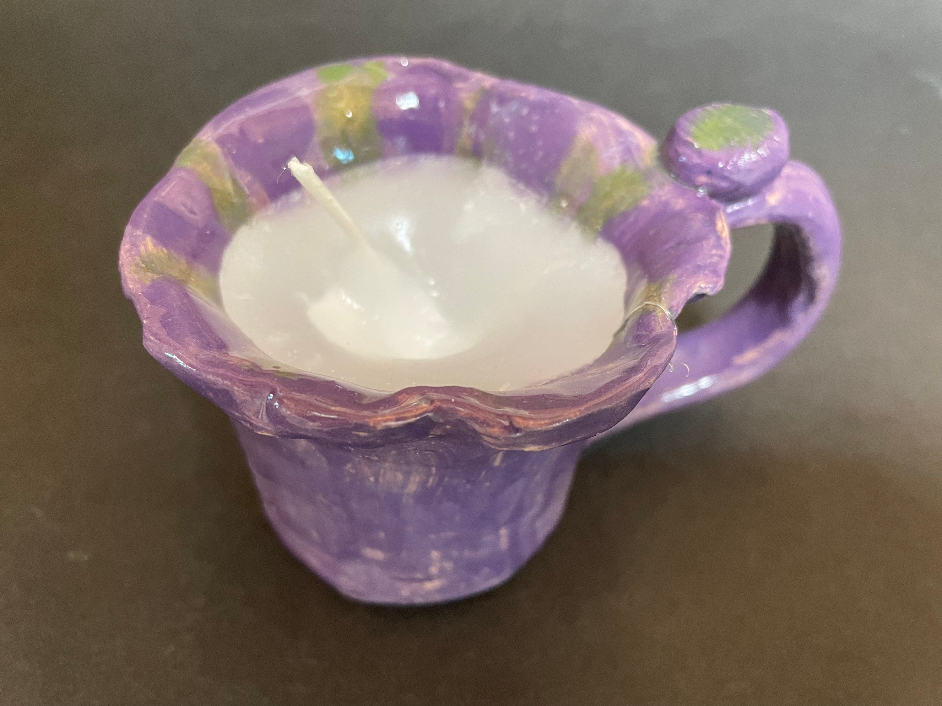 Handmade Ceramic Candle--purple Pinch Pot Mug - Etsy