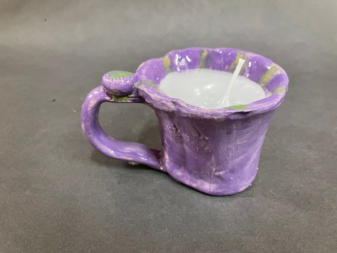 Handmade Ceramic Candle--purple Pinch Pot Mug - Etsy