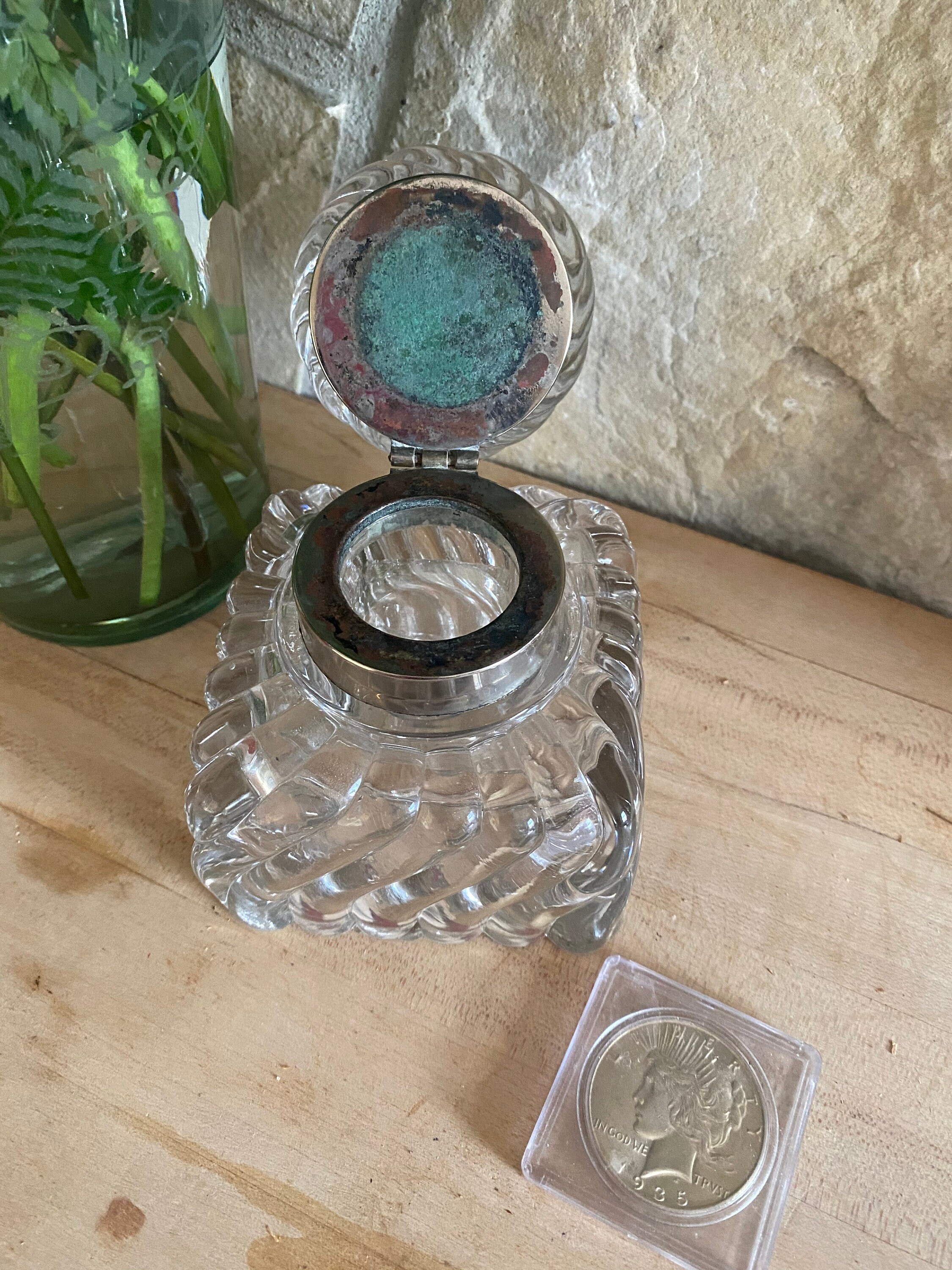 Stunning Large Antique Glass Ink Well Beautiful Glass Intracacies ...