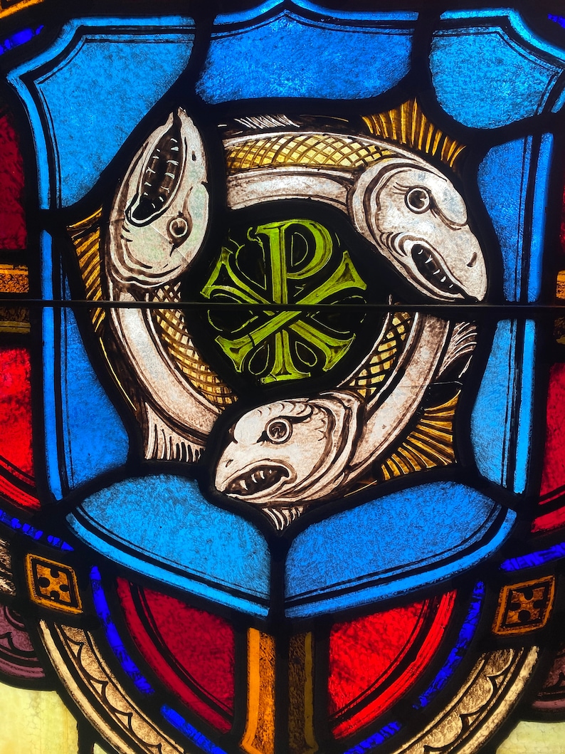 Exotic & Different Fish Stained Glass Window - Antique Authentic Piece ...