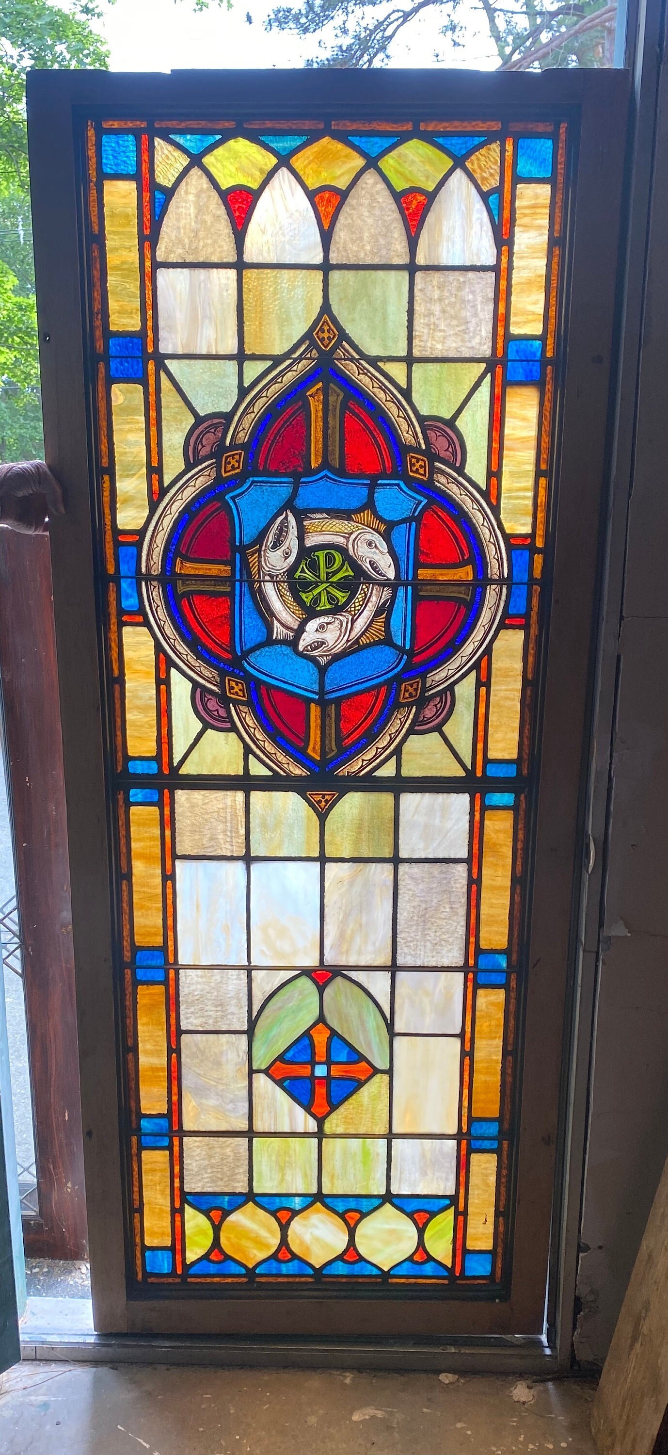 Exotic & Different Fish Stained Glass Window - Antique Authentic Piece ...