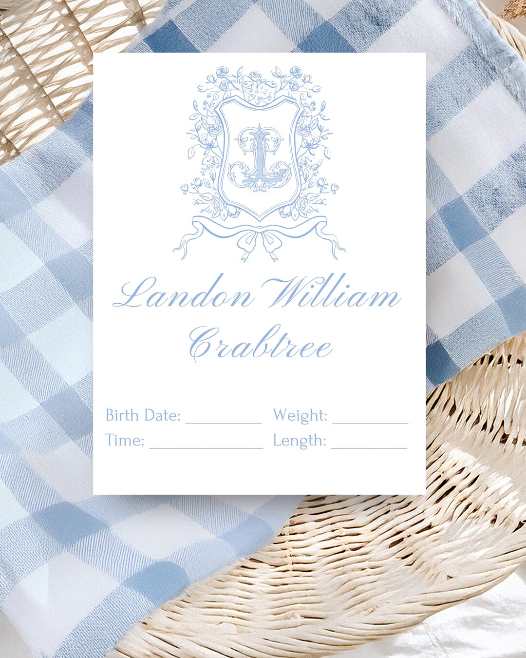 Baby Boy Hospital Sign Birth Stats Announcement Bassinet Card Baby Name ...