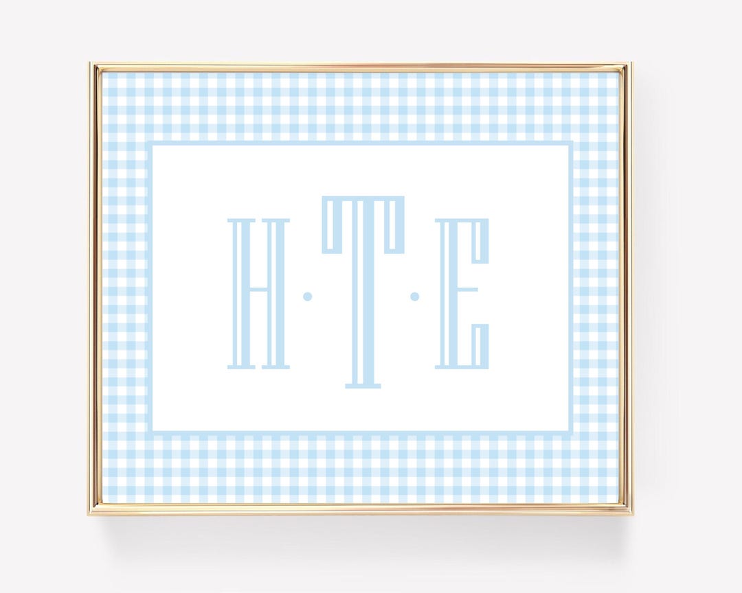 Monogram Art Printable Blue Linen Light Blue Name Art Boy's Room Wall ...