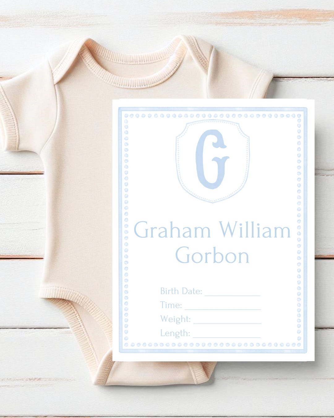 Baby Boy Hospital Sign Birth Stats Announcement Light Blue Monogram ...