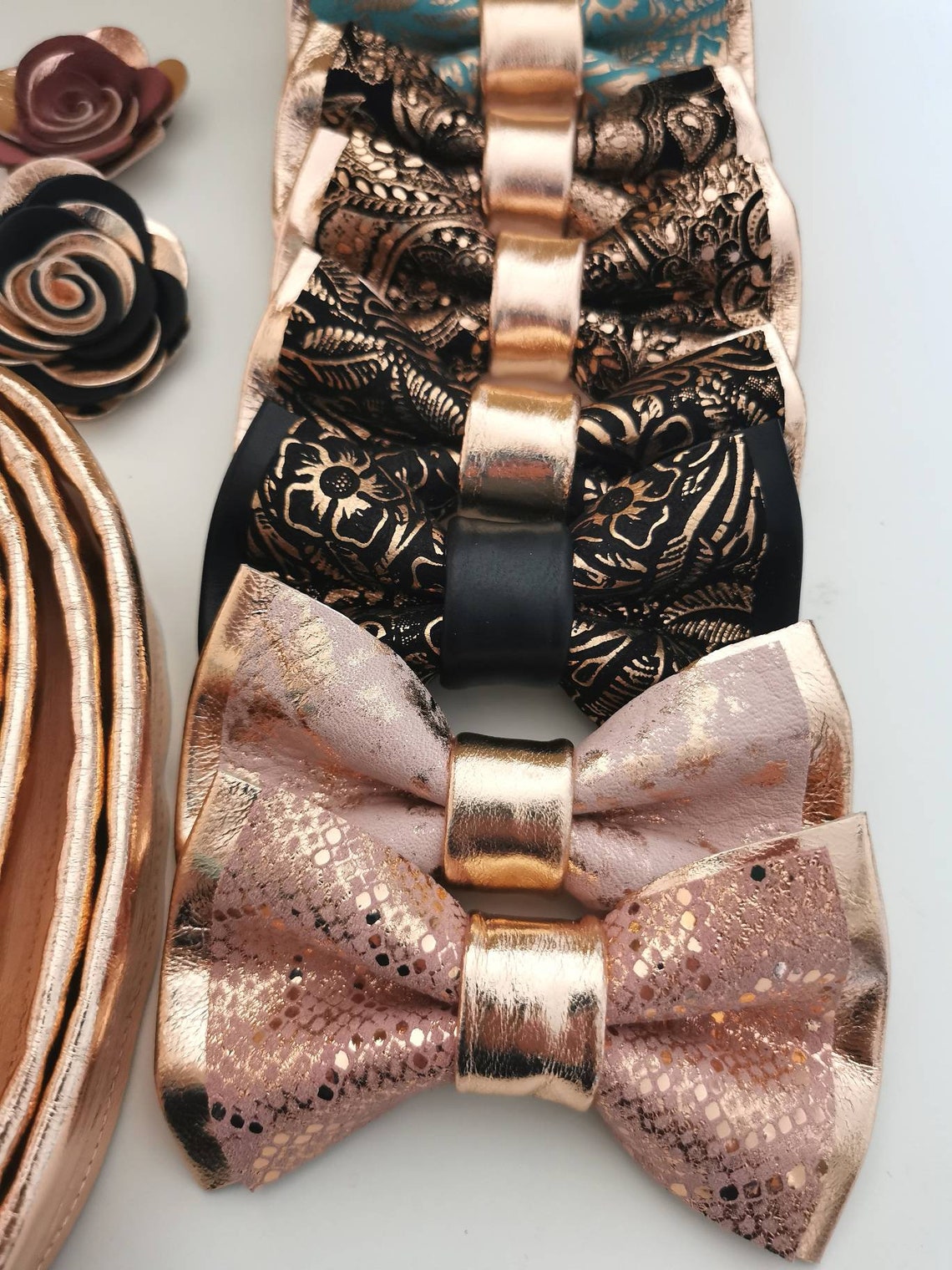 Mens Copper Bow Tie Tuxedo Set Black Metallic Rose Gold Tie - Etsy