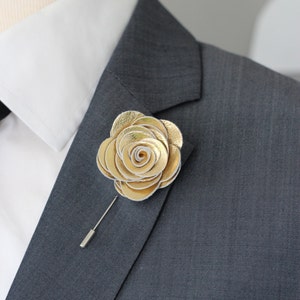 Gold Flower Lapel Pin, Gold Wedding Boutonniere, Gold Lapel Flower Pin ...