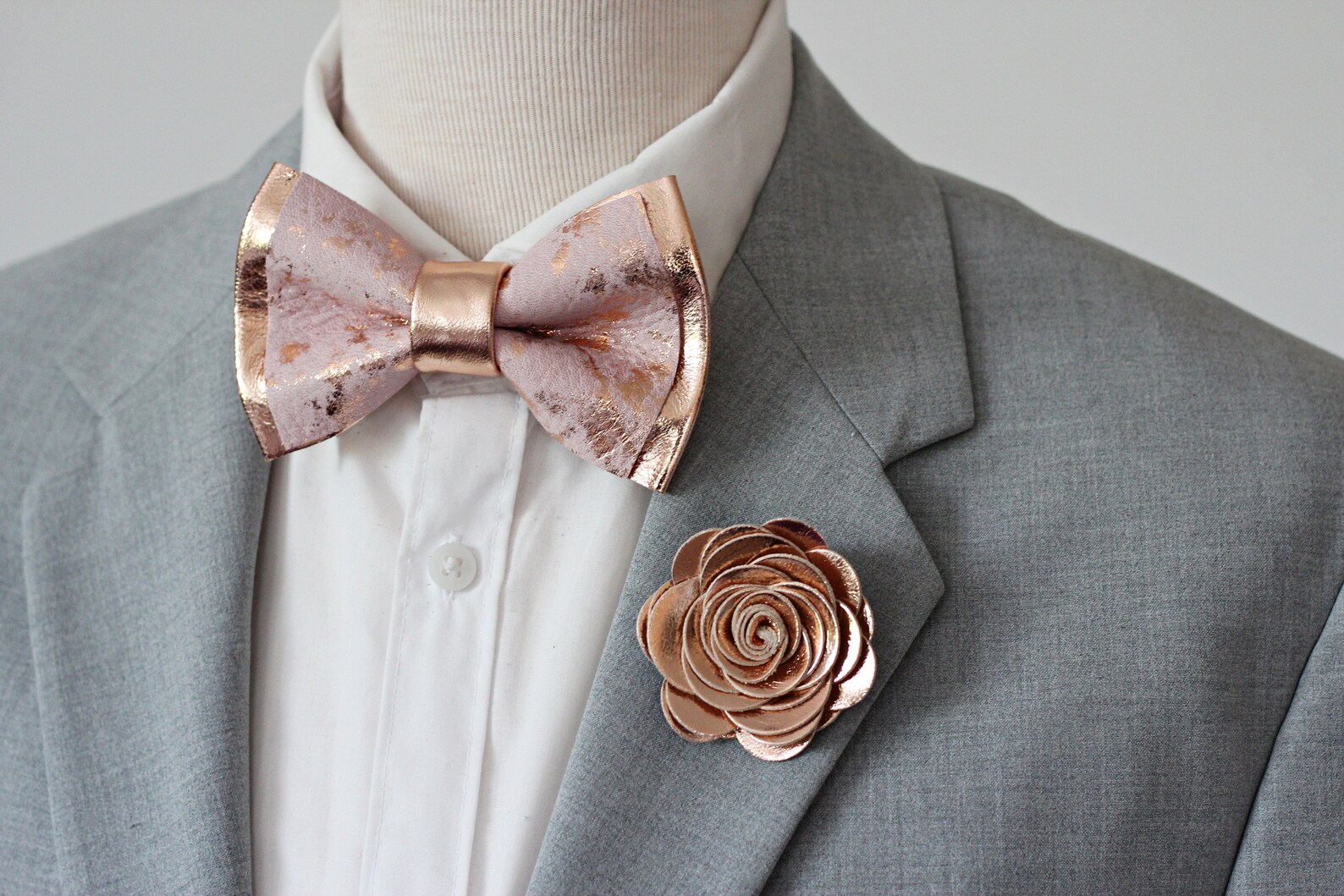 Mens Copper Bow Tie Boutonniere Set, Rose Gold Bow Tie for Men, Sequin ...