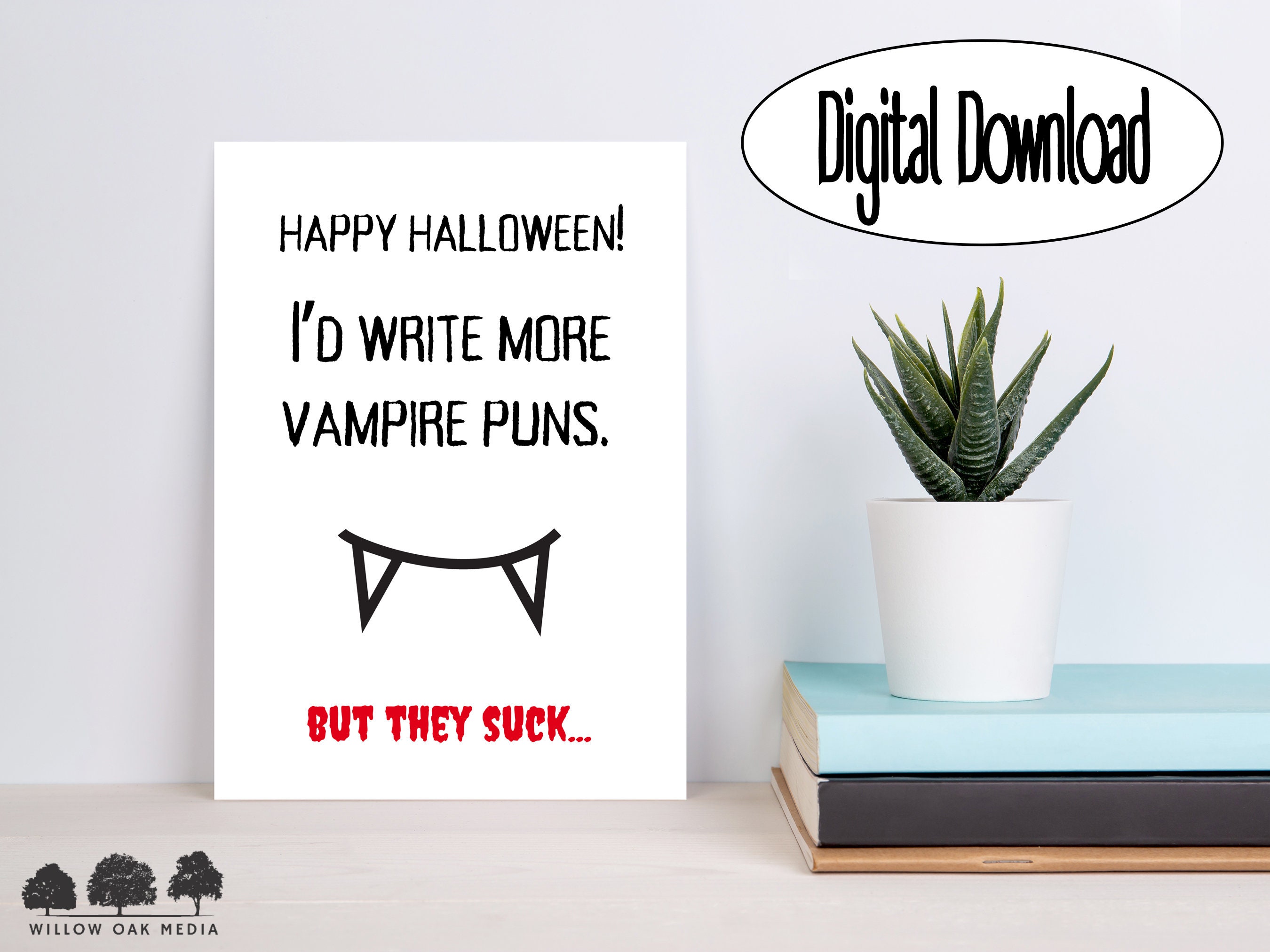 5x7 Printable Funny Halloween Vampire Suck Blood Pun Greeting Card ...
