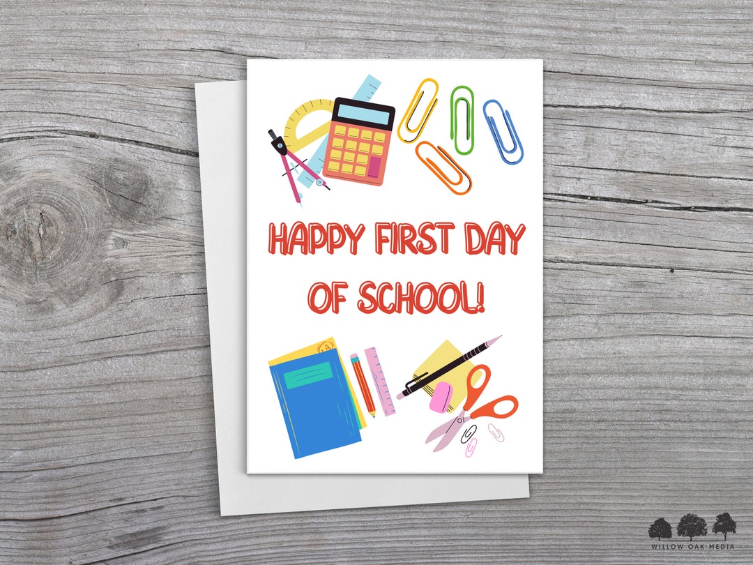 5x7 Printable Happy First Day of School Greeting Card, Back to School ...