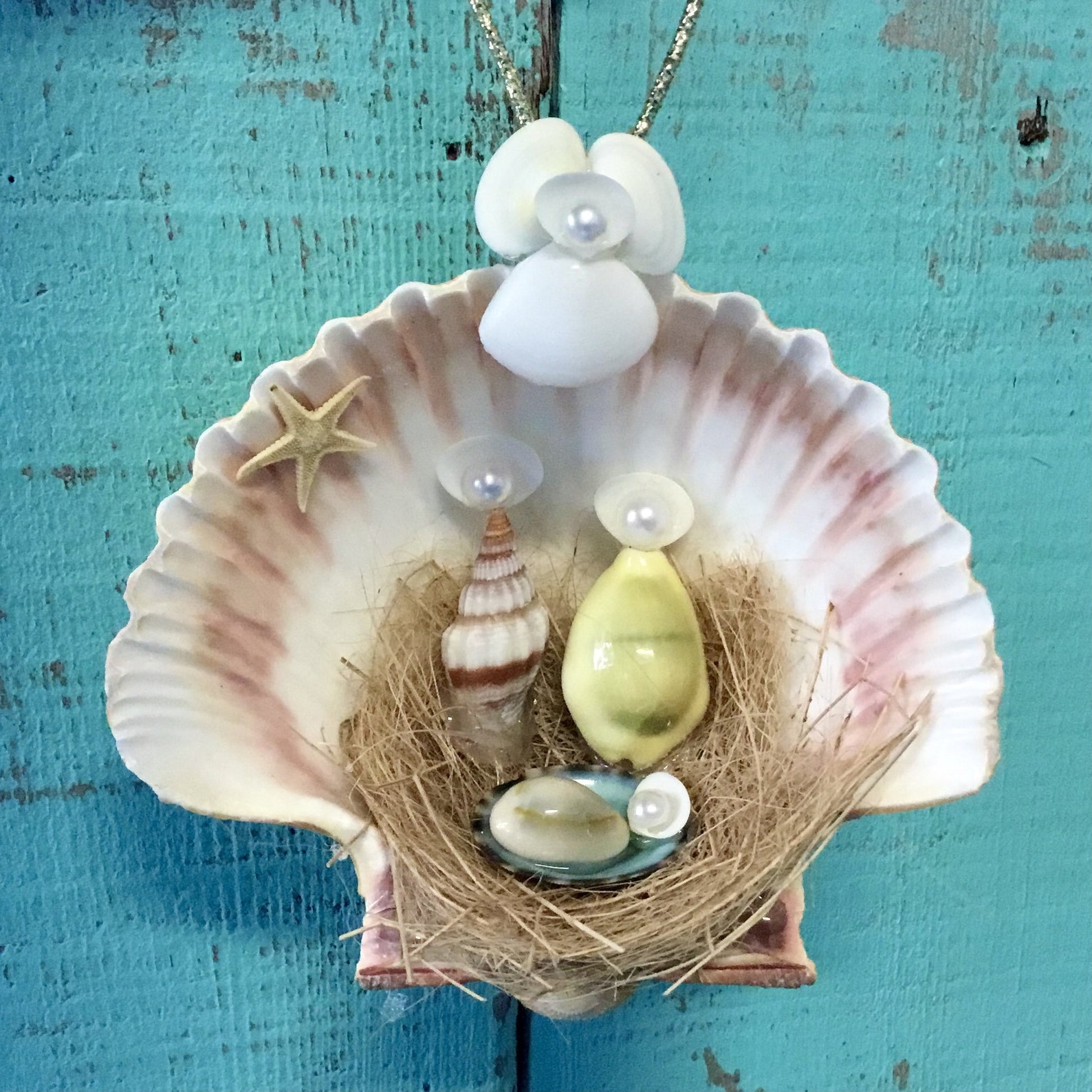 Seashell Nativity Ornament- Manger Scene Ornament With Glitter - Etsy