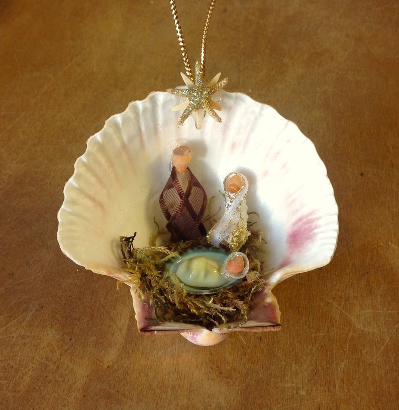 Seashell Nativity Ornament Manger Scene Ornament With Glitter - Etsy