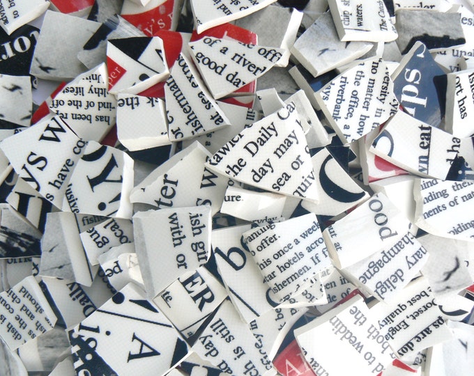 Mosaic Plate Tiles Newspaper Black & White With Red Set of 125 Plus HTF ...