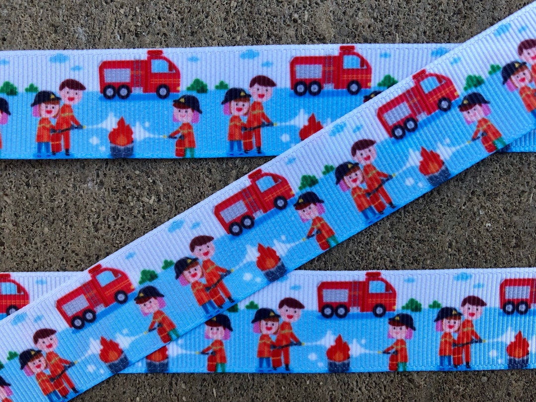 4 Yards 7/8" Firefighters Ribbon Red Fire Truck Ribbon Printed Ribbon ...