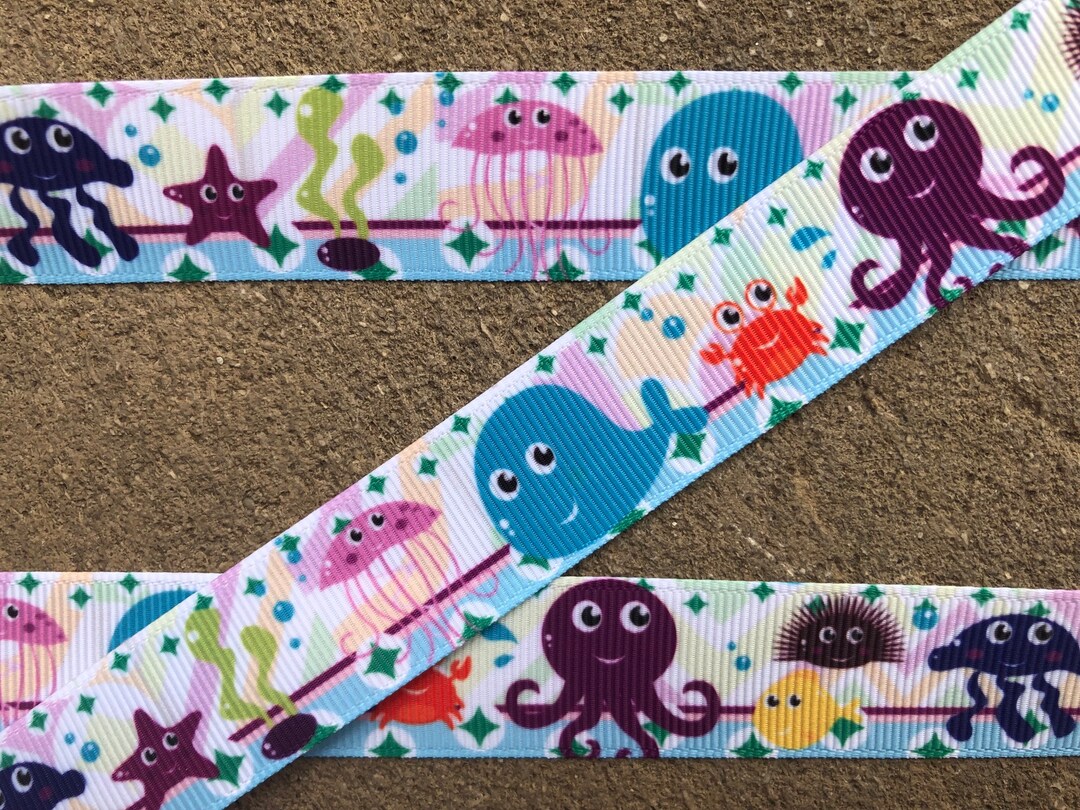 3 Yards 1" Ocean Ribbon Fish Ribbon Jelly Fish Ribbon Star Fish Ribbon ...
