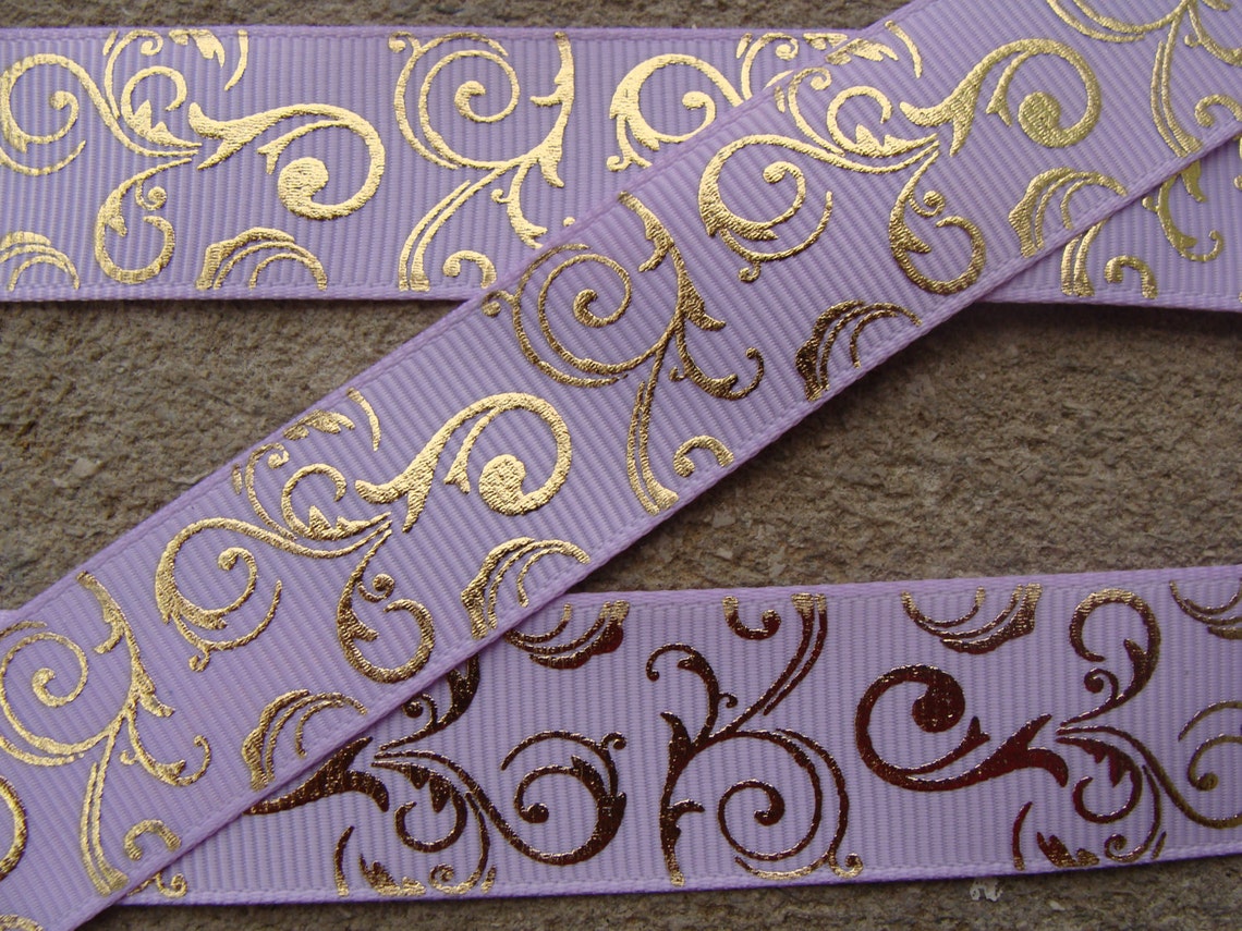 Gold ribbon swirl ribbon Foil swirl ribbon 7/8 Grosgrain | Etsy