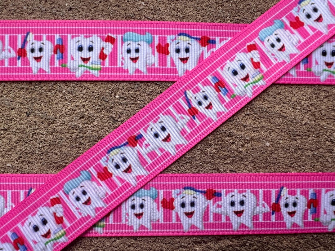 3 Yards 7/8" Tooth Ribbon Happy Teeth Grosgrain Ribbon Dentist Ribbon ...