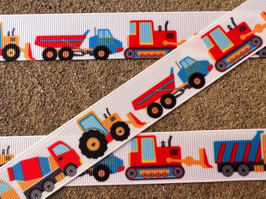 3 Yards 7/8" Ribbon Blue Ribbon Boys Ribbon Cars Truck Tractors Ribbon ...