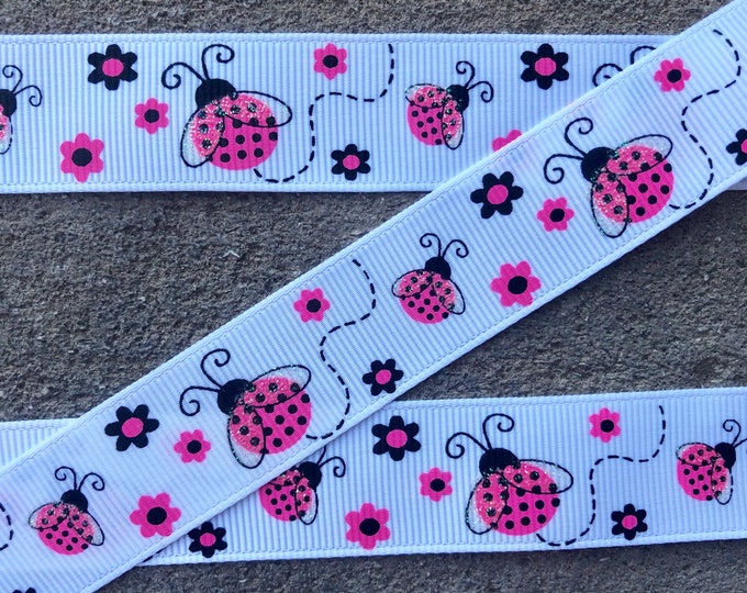 3 Yards 7/8 Pink Lady Bug Ribbon Red Ladybug Ribbon Printed Ribbon Hair ...